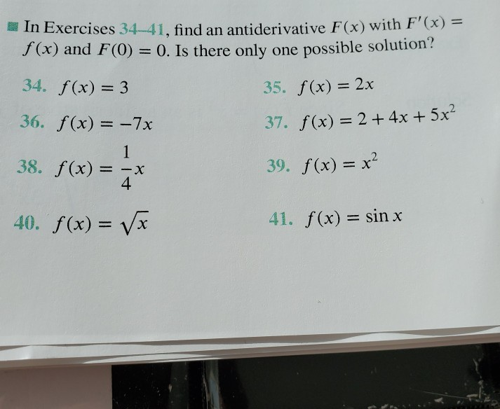 Solved In Exercises 34-41, find an antiderivative F(x) with | Chegg.com