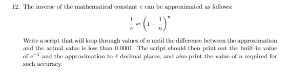 Solved 12. The inverse of the mathematical constant e can be | Chegg.com