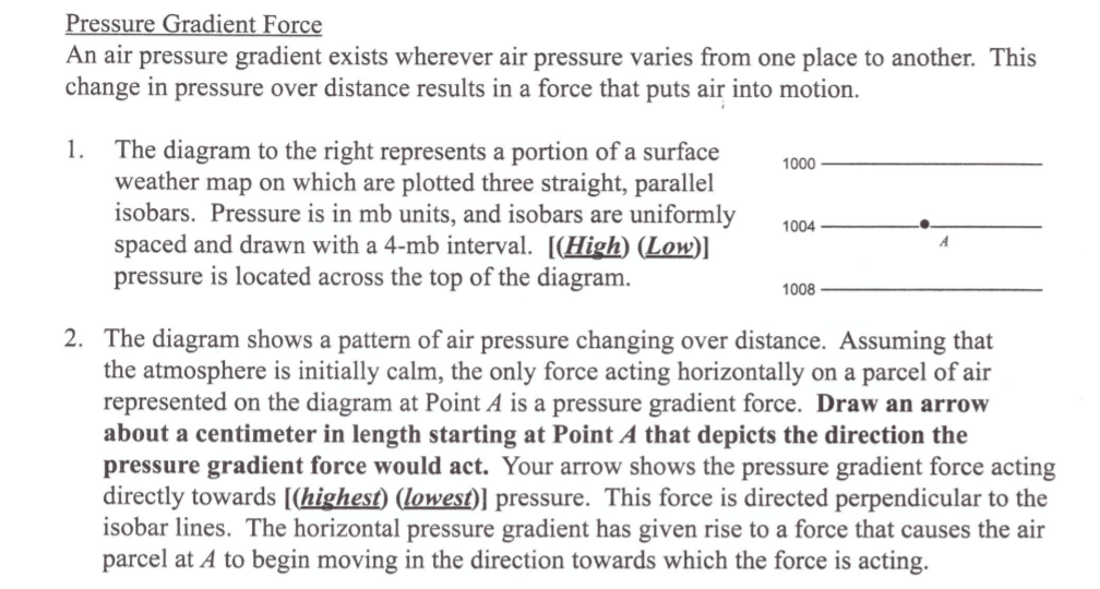 Solved Pressure Gradient Force An air pressure gradient | Chegg.com