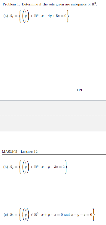 Solved Problem I. Determine if the sets given are subspaces | Chegg.com