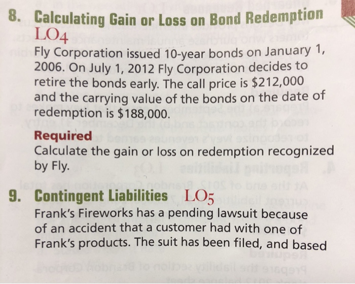 Solved 8. Calculating Gain or Loss on Bond Redemption LO4 | Chegg.com