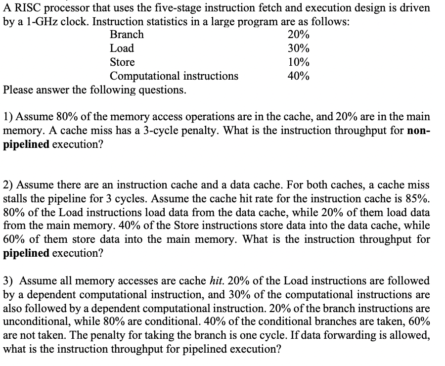 Solved A Risc Processor That Uses The Five Stage Instruction