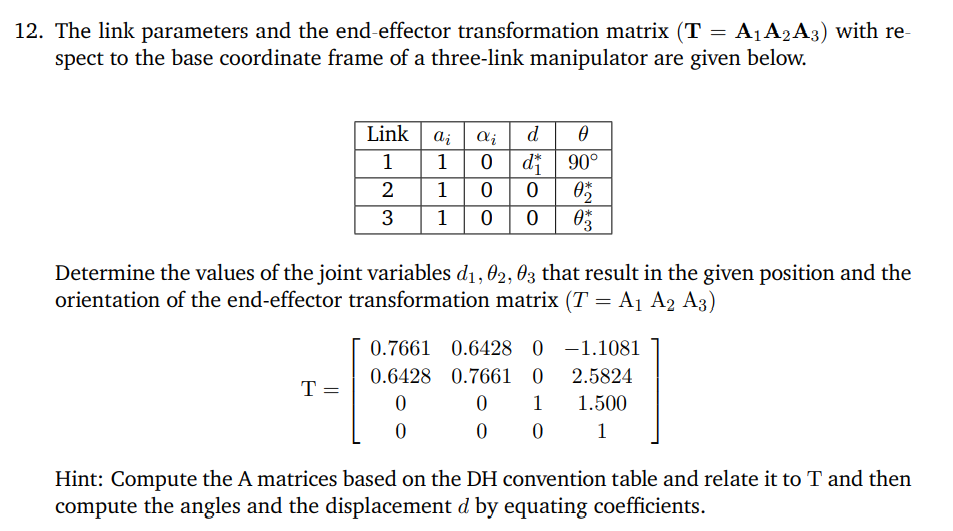Solved 2. The link parameters and the end-effector | Chegg.com