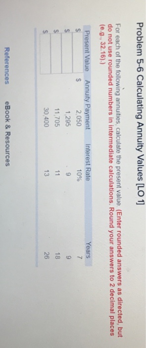 Solved Problem 5-6 Calculating Annuity Values [LO 1 For each | Chegg.com