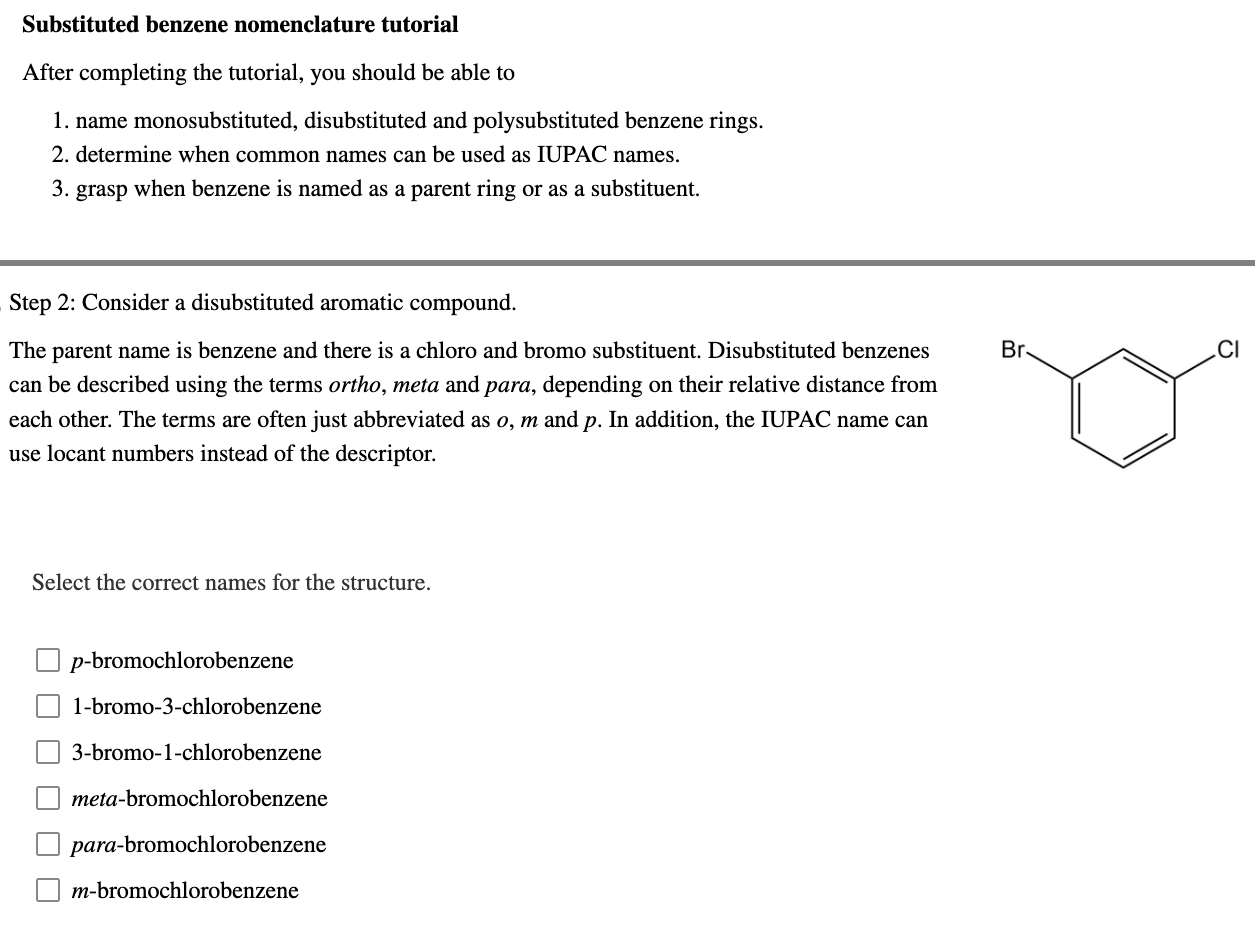 Solved Substituted benzene nomenclature tutorial After | Chegg.com