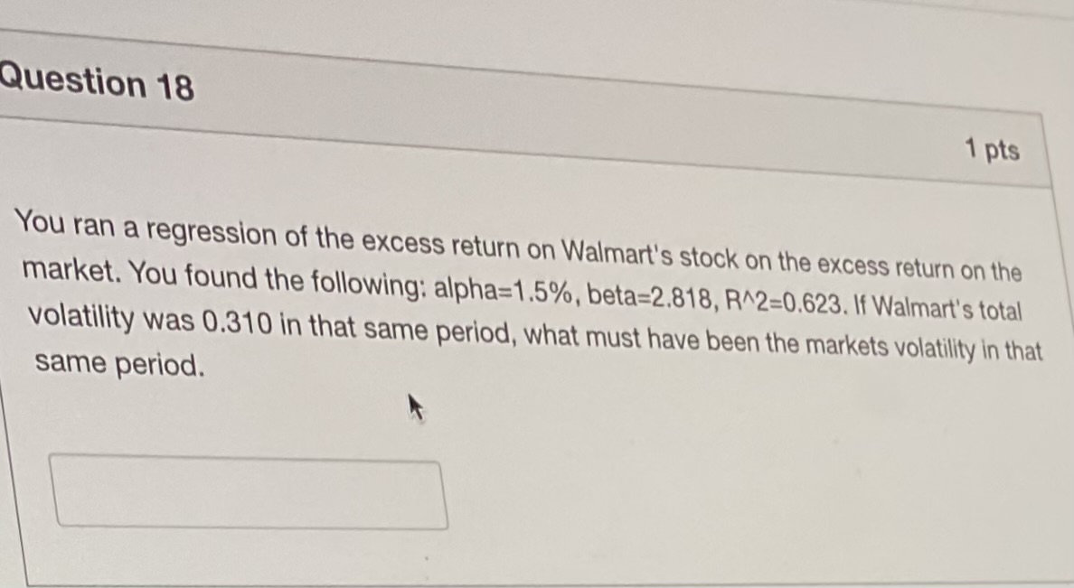 Solved You ran a regression of the excess return on | Chegg.com