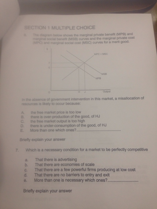 Solved The diagram below shows the marginal private benefit | Chegg.com