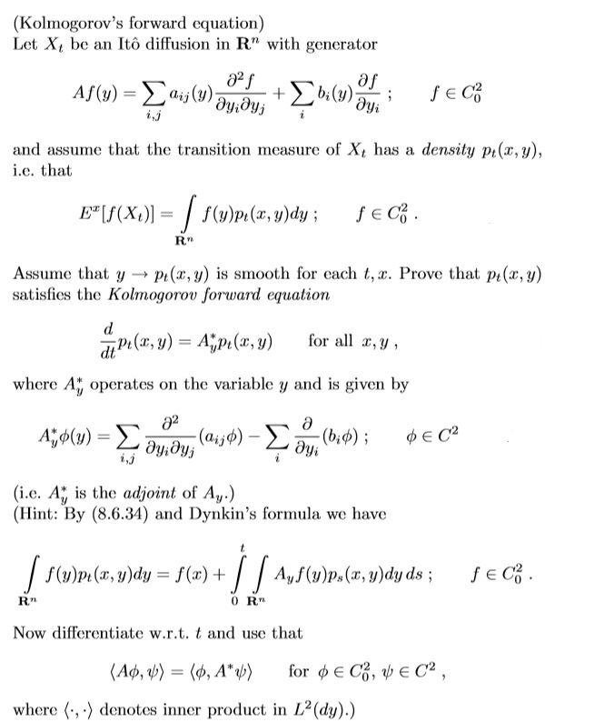 (Kolmogorov's forward equation) Let Xi be an Itô | Chegg.com