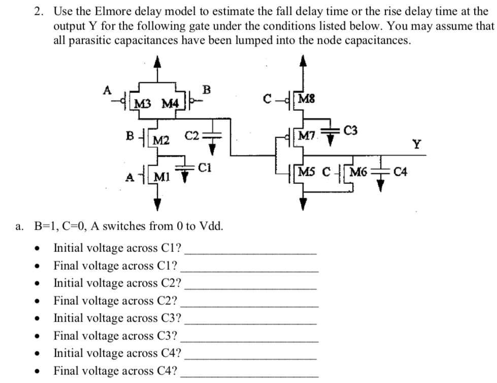 Solved 2. Use the Elmore delay model to estimate the fall | Chegg.com