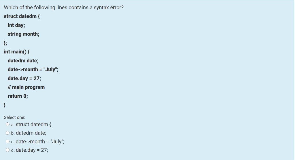 Solved Which of the following lines contains a syntax error? | Chegg.com