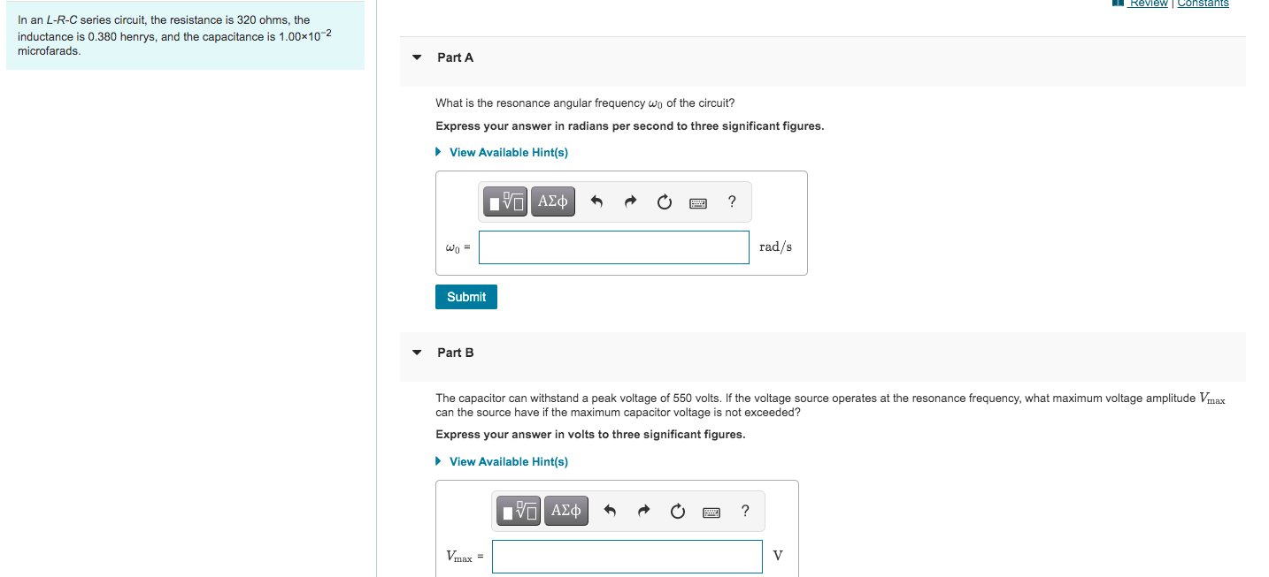 Solved Review Constants In an L-R-C series circuit, the | Chegg.com