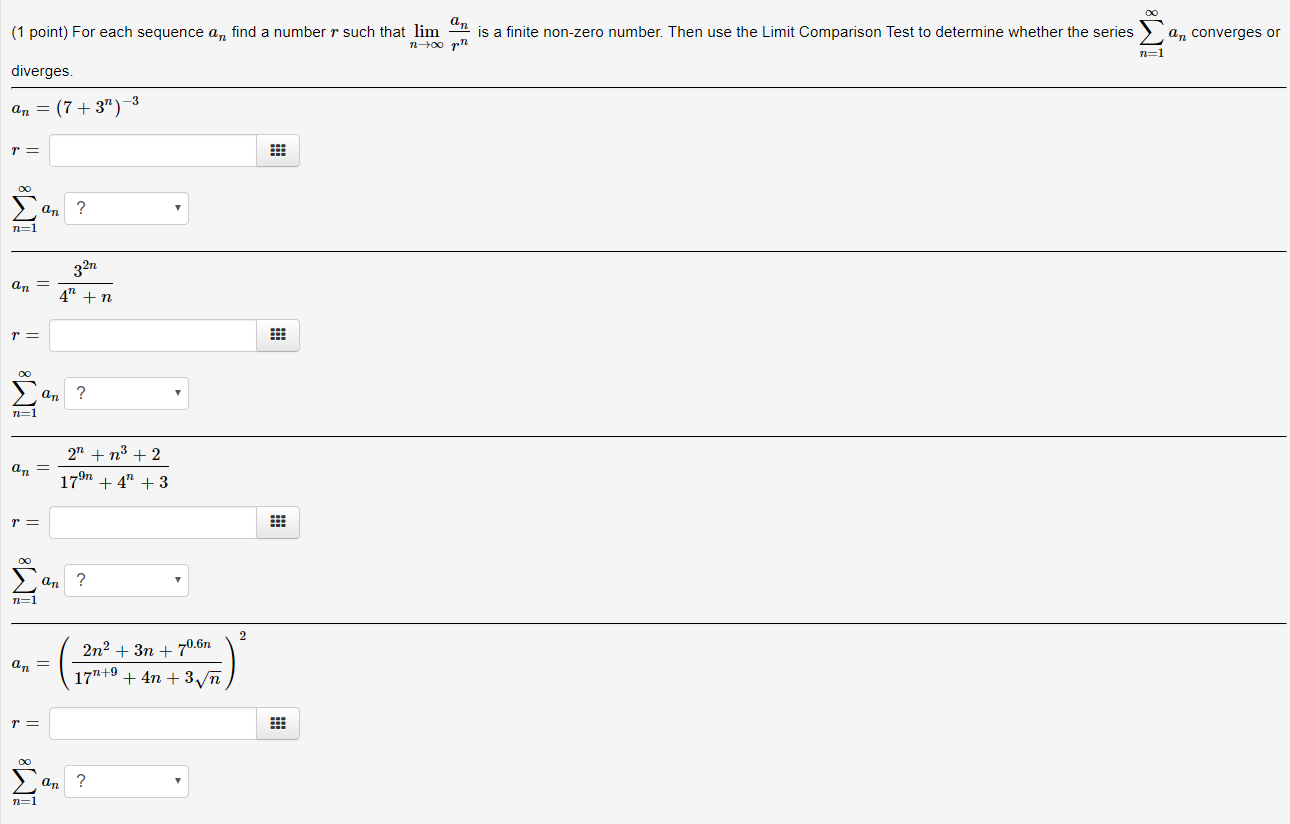 Solved (1 point) For each sequence an find a number r such | Chegg.com