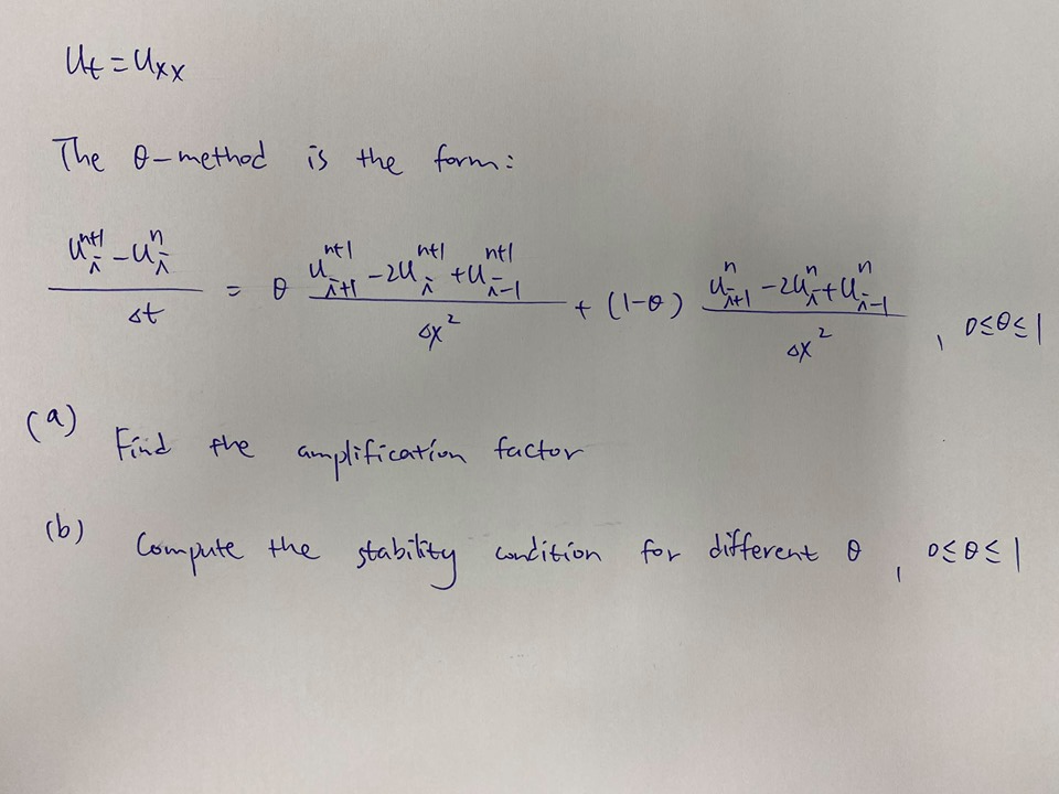 Solved Ut = Uxx The O-method is the form: intl nt ntl n и = | Chegg.com