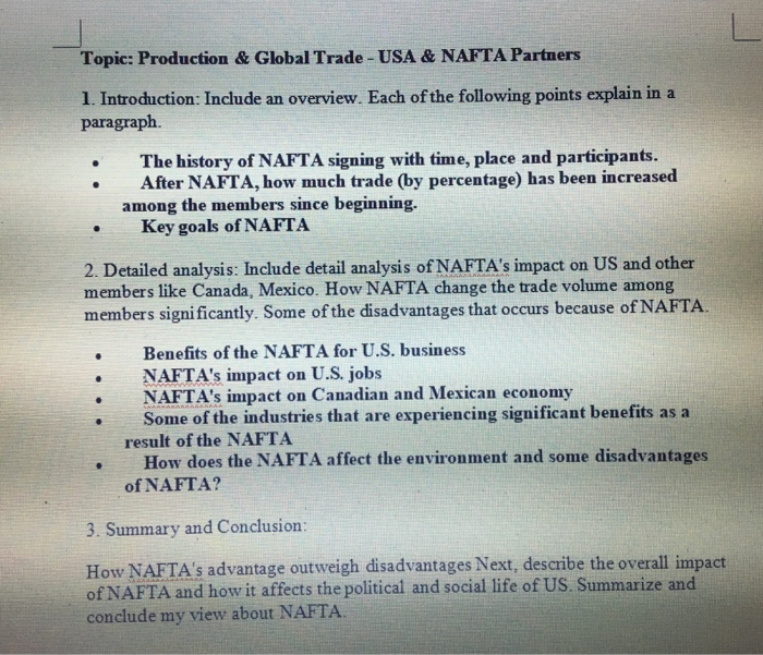 Solved Topic: Production & Global Trade- USA & NAFTA | Chegg.com