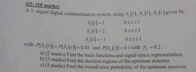 Solved Q2: (10 marks) A 3-signal digital communication | Chegg.com
