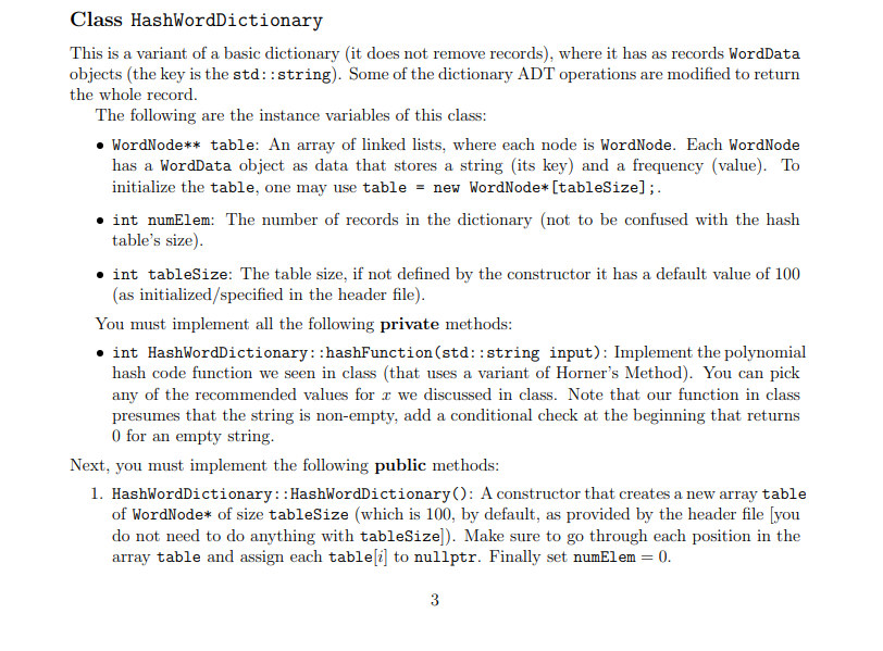 Solved Class HashWordDictionary This is a variant of a basic | Chegg.com