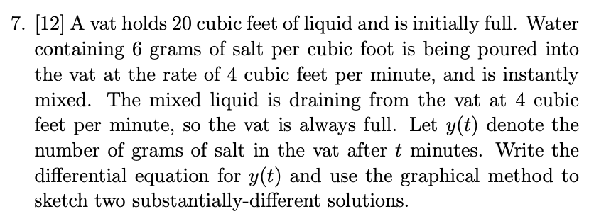Solved 7. [12] A vat holds 20 cubic feet of liquid and is | Chegg.com