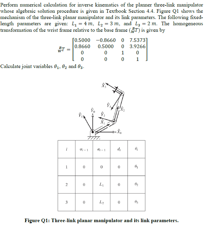 Solved Perform numerical calculation for inverse kinematics | Chegg.com