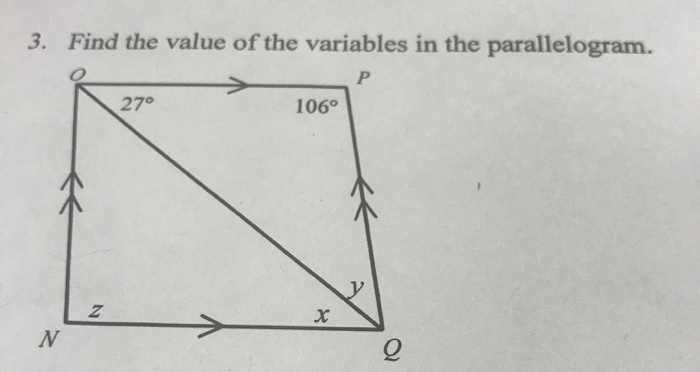 Solved Find the value of the variables in the parallelogram. | Chegg.com
