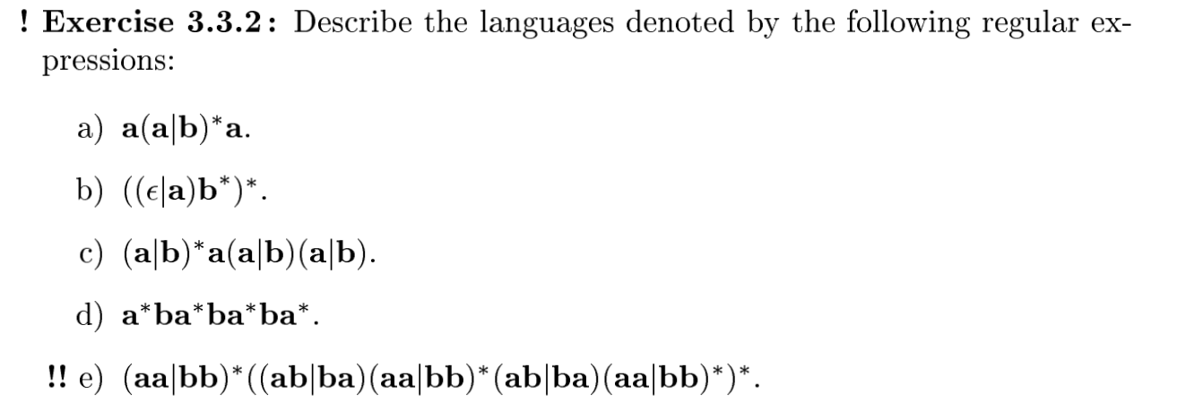 Solved ! Exercise 3.3.2: Describe the languages denoted by | Chegg.com