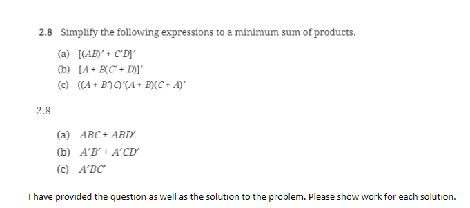 Solved 2.8 Simplify the following expressions to a minimum | Chegg.com