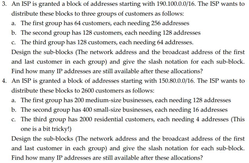 3. An ISP is granted a block of addresses starting | Chegg.com
