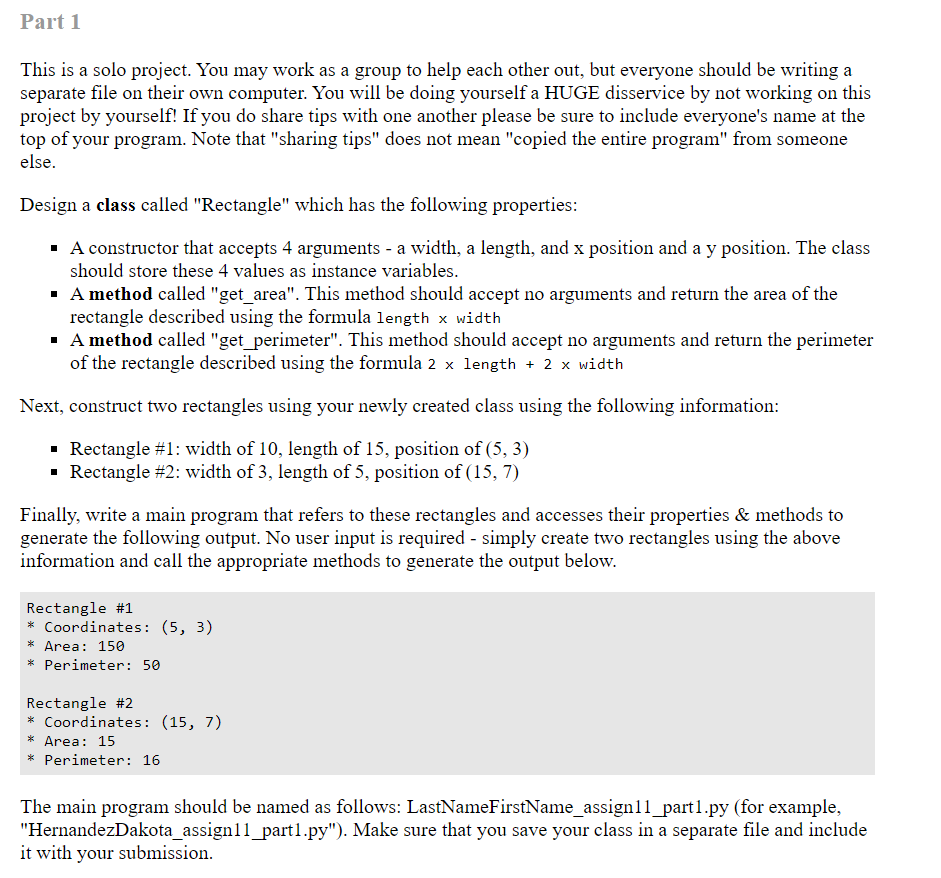 Solved Part 1 This is a solo project. You may work as a | Chegg.com