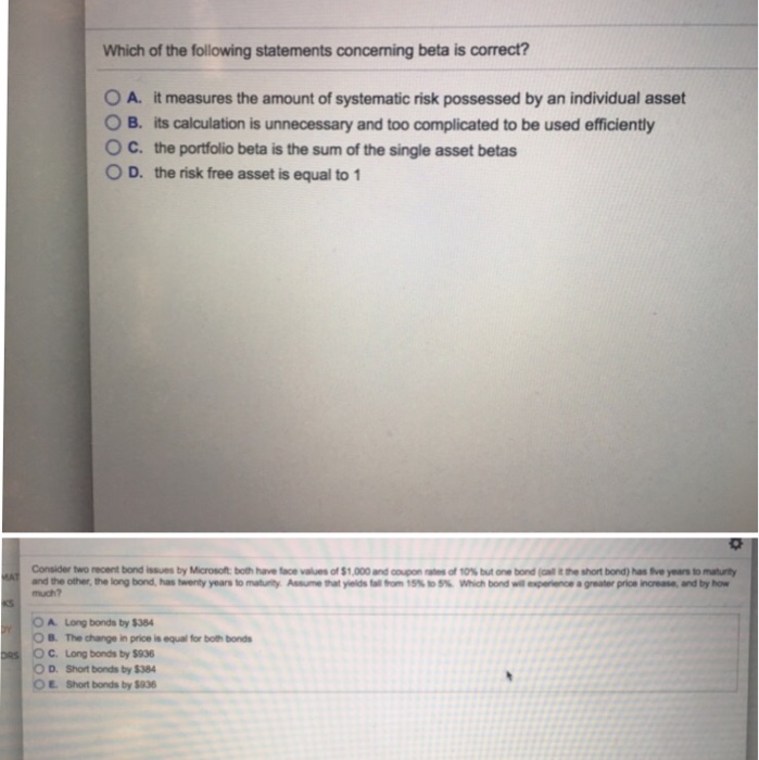 Solved Which of the following statements concerning beta is | Chegg.com