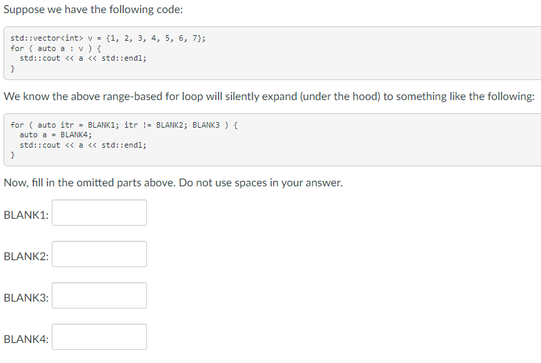 Solved Suppose we have the following code: std::vector | Chegg.com