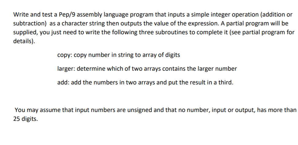 Write Test Pep 9 Assembly Language Program Inputs Simple Integer Operation Addition Subtra 4793