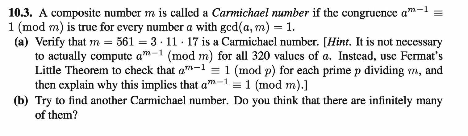 Solved 10.3. A composite number m is called a Carmichael | Chegg.com