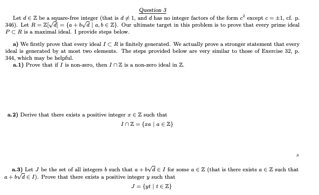 Question 3 Let de Z be a square-free integer (that is | Chegg.com