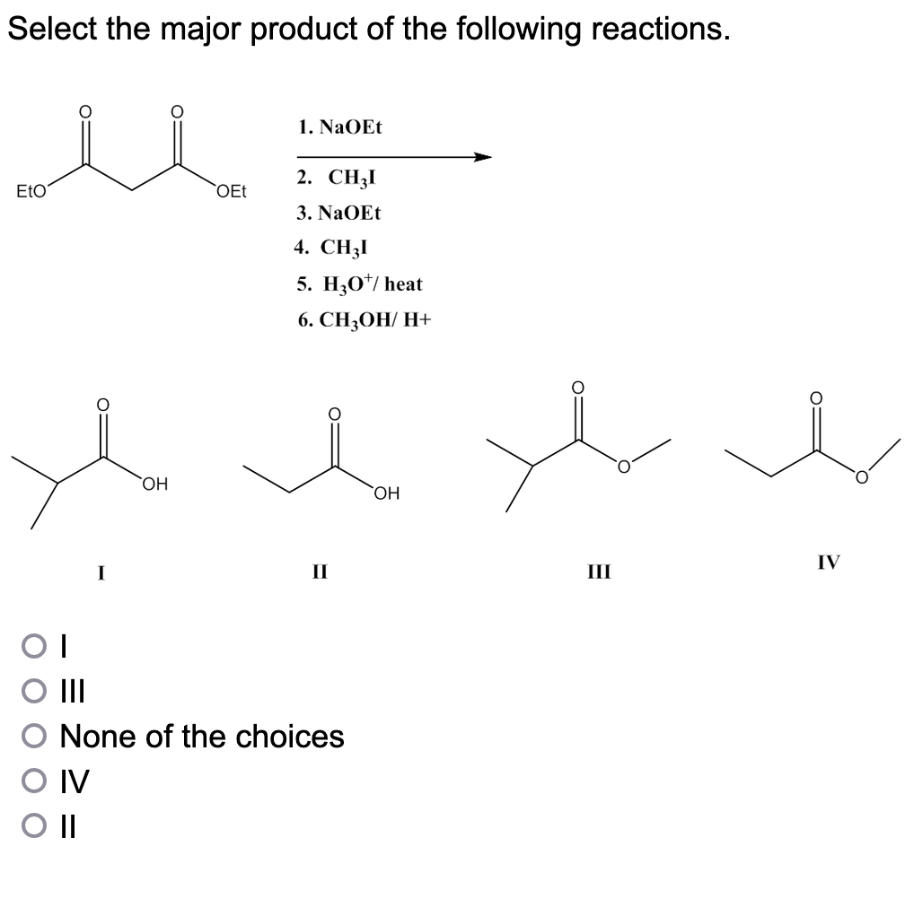 Solved Select the major product of the following reactions. | Chegg.com