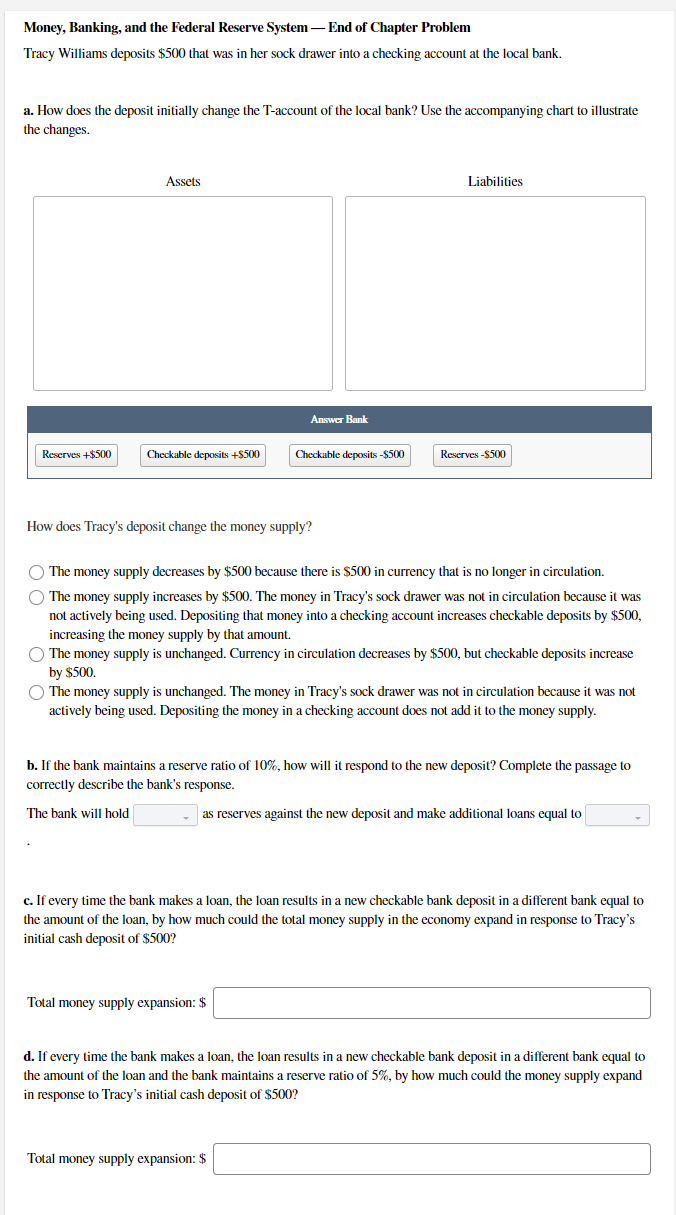 Solved Money, Banking, and the Federal Reserve System - End | Chegg.com