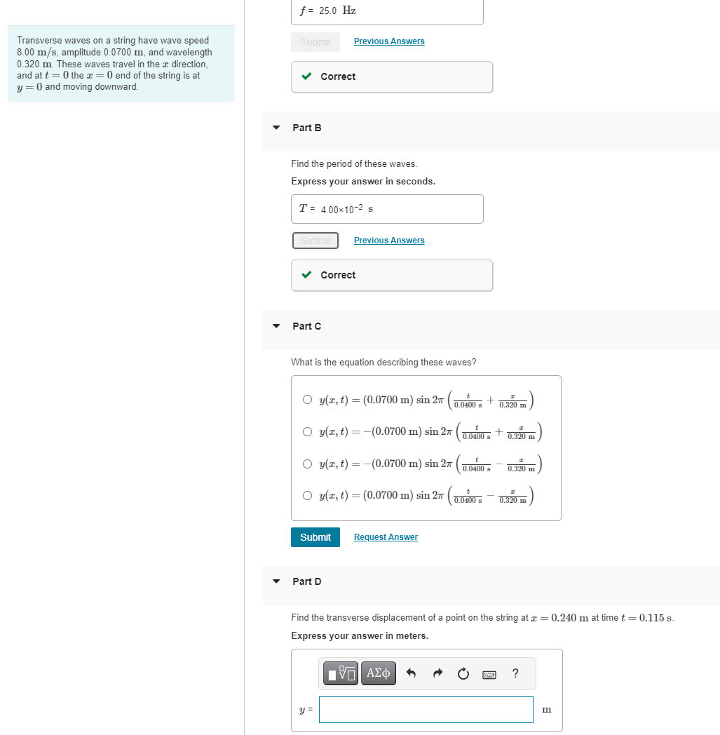 Solved Transverse waves on a string have wave speed8.00ms, | Chegg.com