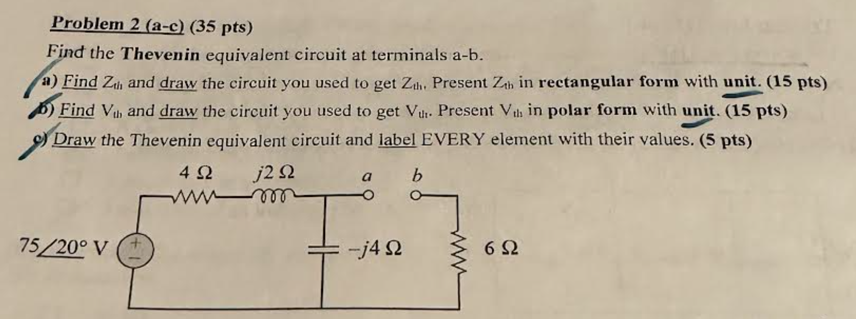 Solved Problem 2 (a-c) (35 pts) Find the Thevenin equivalent | Chegg.com