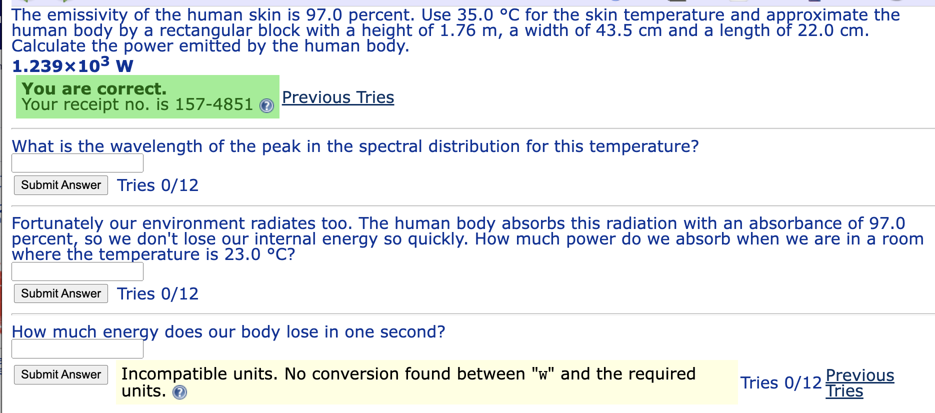 Solved The emissivity of the human skin is 97.0 percent. Use | Chegg.com