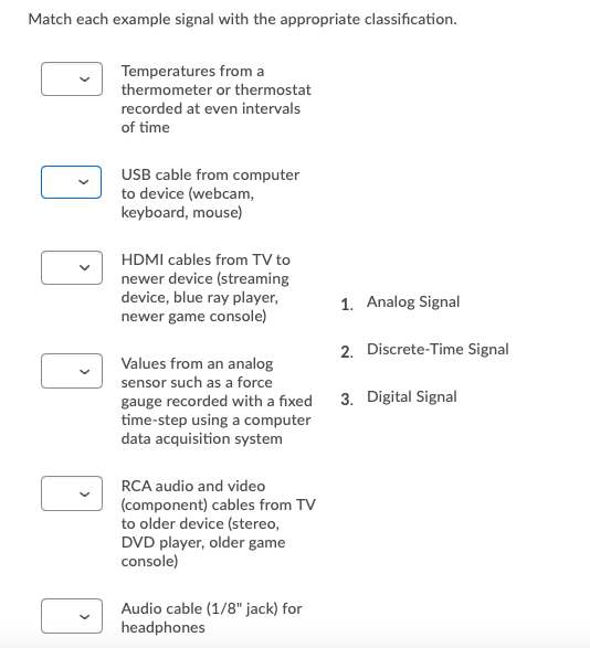 Solved Match each example signal with the appropriate | Chegg.com