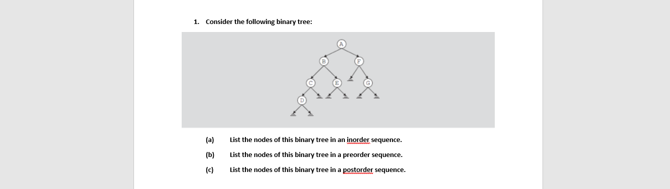 Solved 1. Consider the following binary tree: с E (a) List | Chegg.com