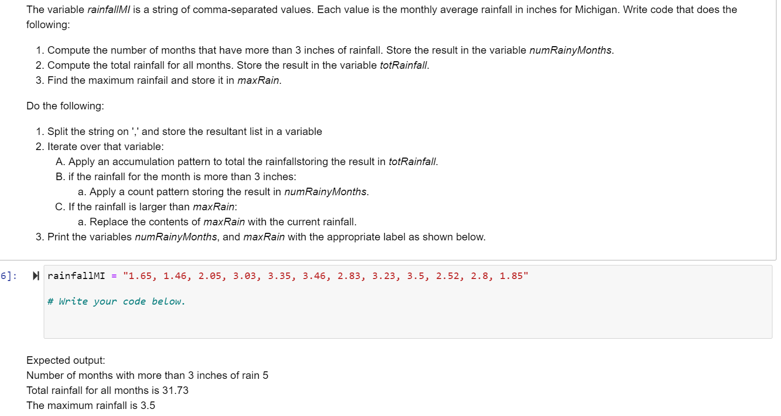 Solved The variable rainfall Ml is a string of | Chegg.com