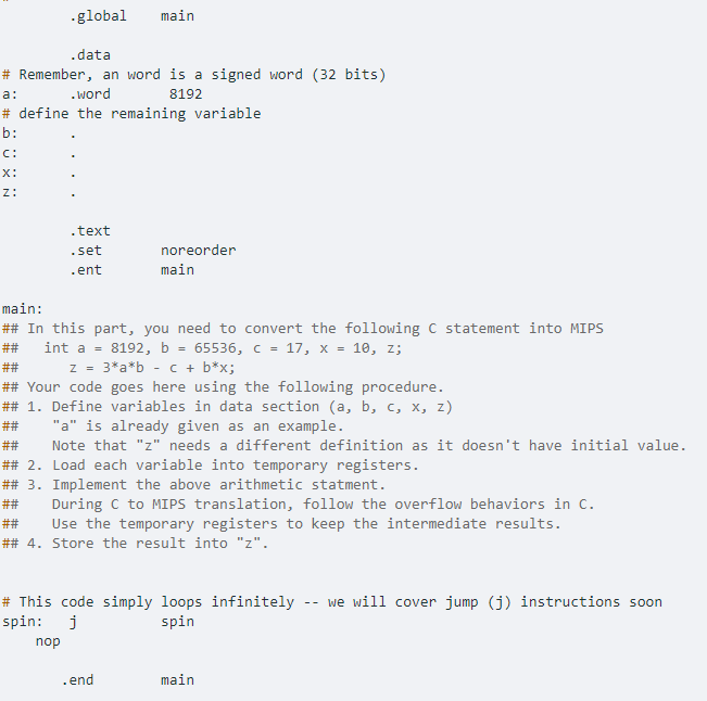 Solved .global main .data # Remember, an word is a signed | Chegg.com