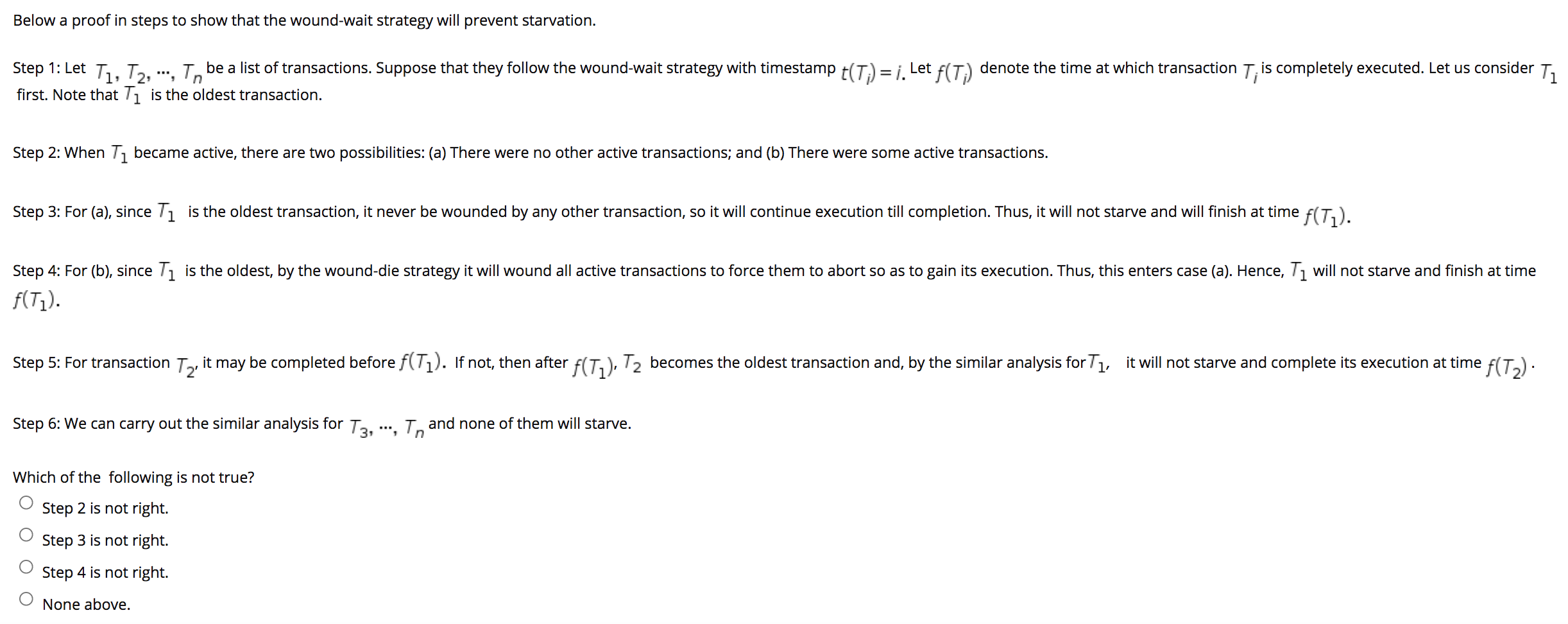 Solved Below a proof in steps to show that the wound-wait | Chegg.com