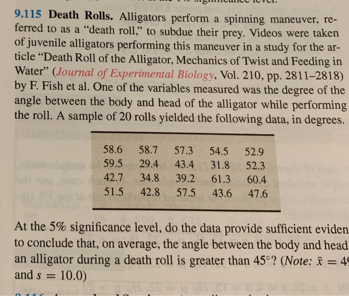 Solved 9.115 Death Rolls. Alligators perform a spinning | Chegg.com