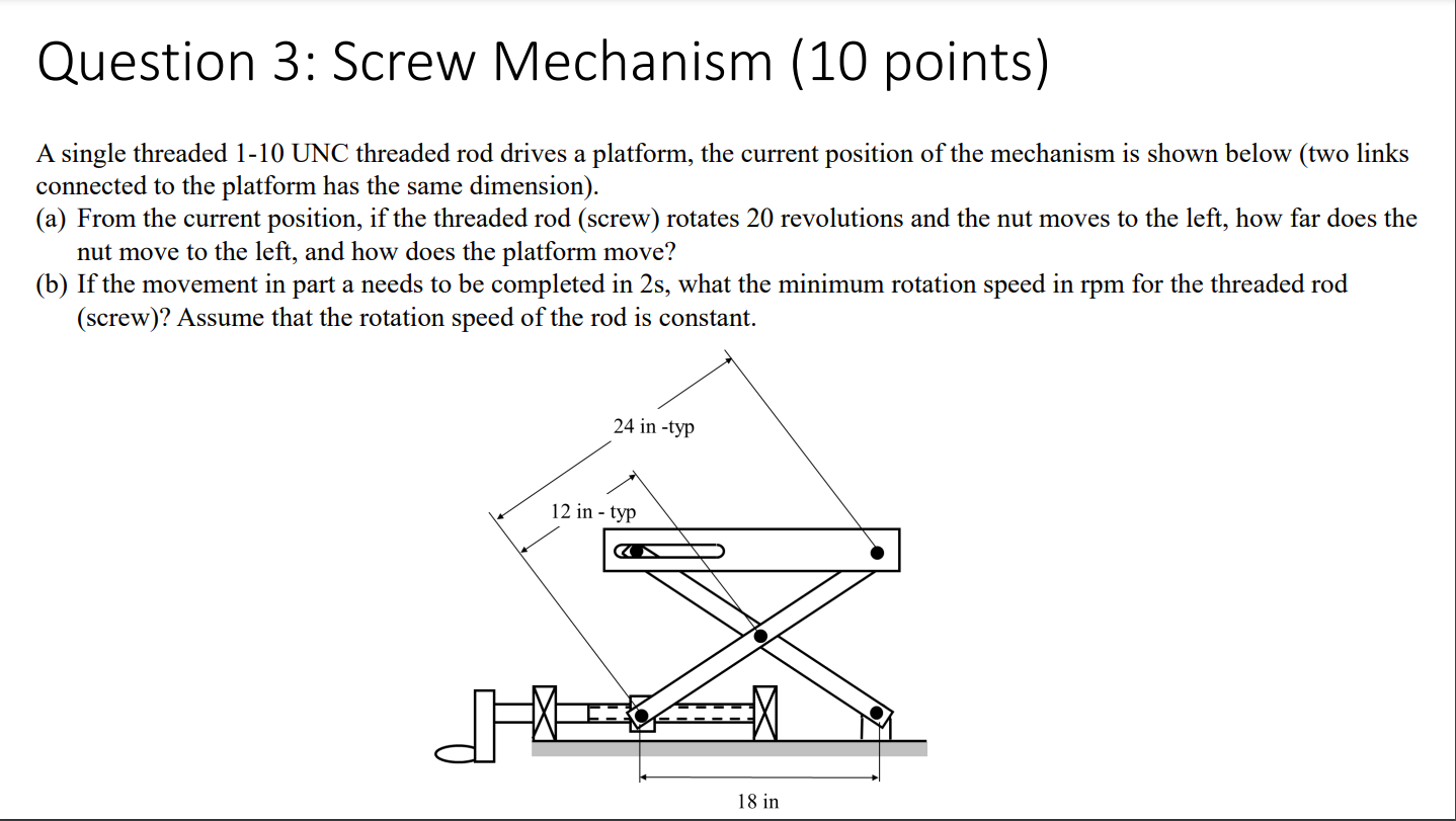 Solved Question 3: Screw Mechanism (10 points) A single | Chegg.com