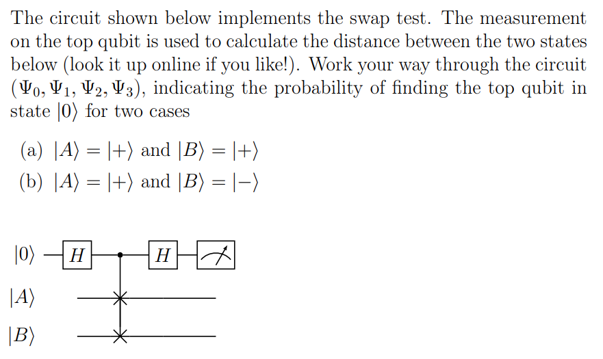 The circuit shown below implements the swap test. The | Chegg.com