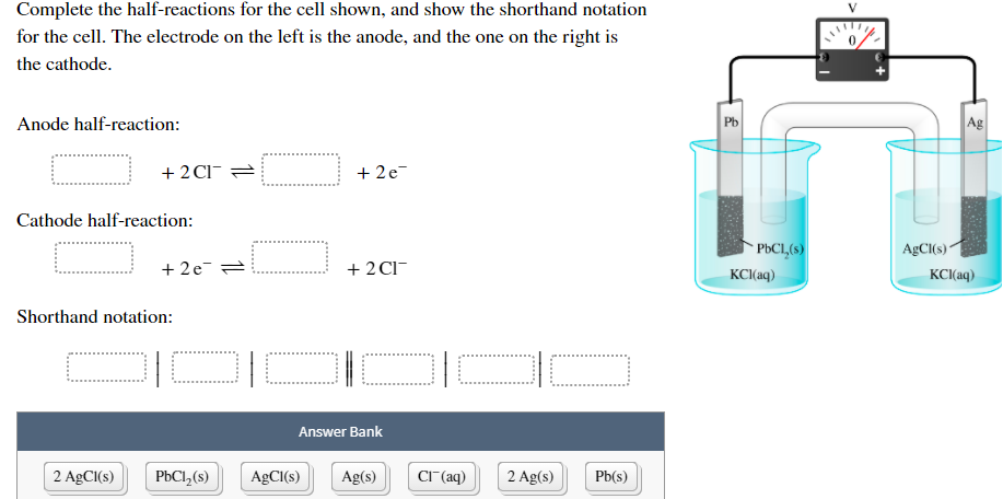 Solved Complete the half-reactions for the cell shown, and | Chegg.com