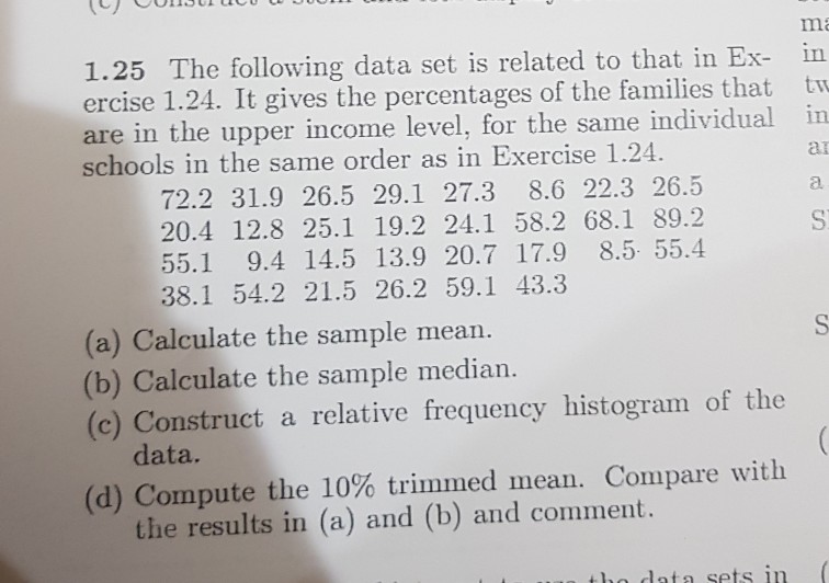 Solved 1.25 The following data set is related to that in Ex | Chegg.com