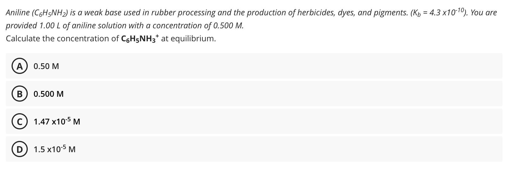 Solved Aniline (C6H5NH2) is a weak base used in rubber | Chegg.com