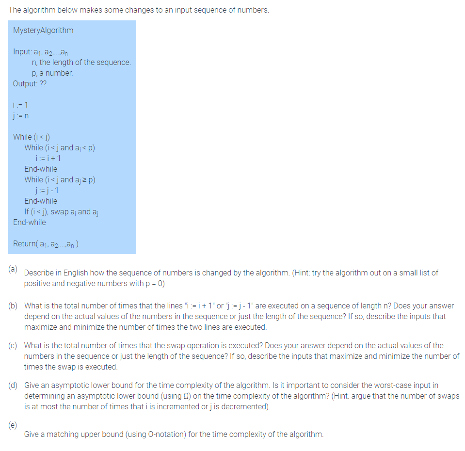 Solved The algorithm below makes some changes to an input | Chegg.com