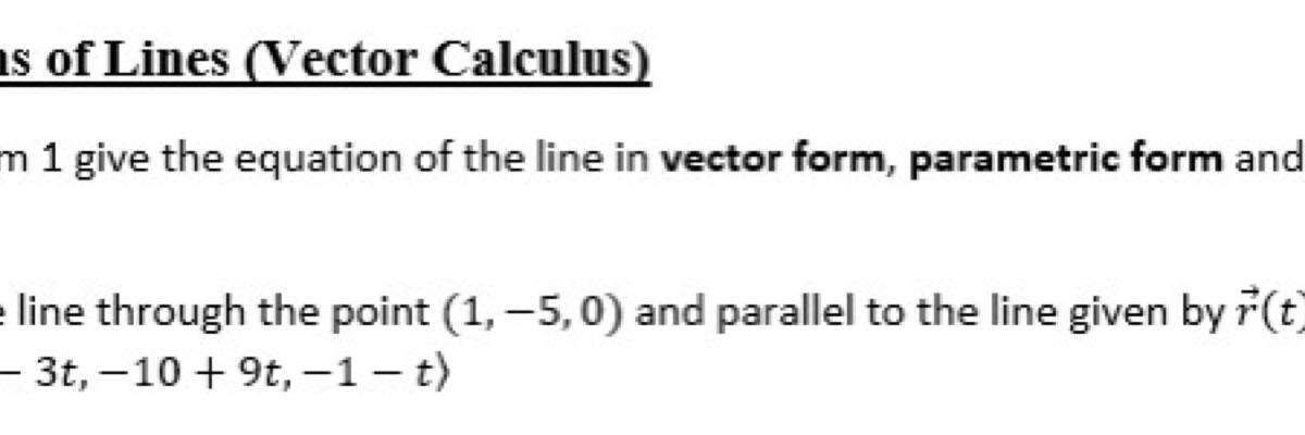 is of Lines (Vector Calculus) m 1 give the equation | Chegg.com